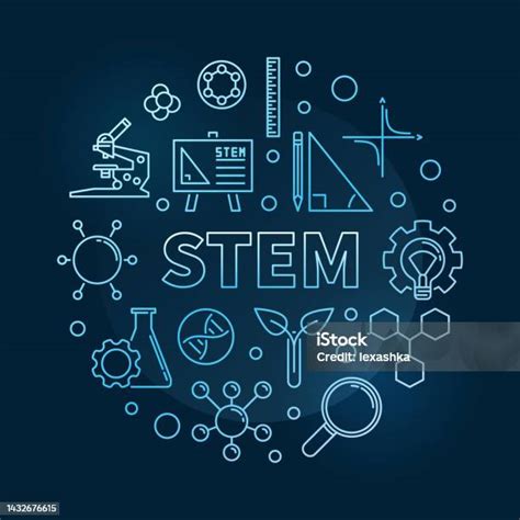Stem 벡터 블루 선형 라운드 컨셉 모던 일러스트 레이 션 Stem 주제에 대한 스톡 벡터 아트 및 기타 이미지 Stem
