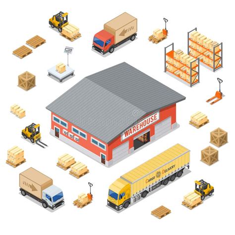 Warehouse Storage And Delivery Isometric Icons Set Stock Vector