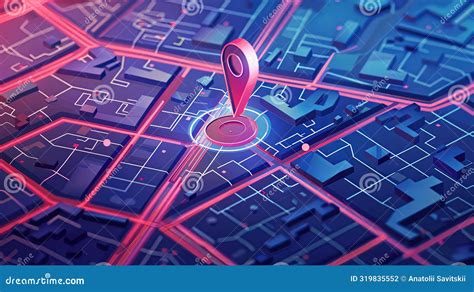 Isometric Gps Tracking Map With A Red Marker Pinpointing A Location On The Street Map