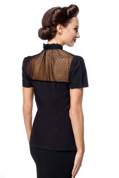 transparente Bluse mit Puffärmeln schwarz von Belsira