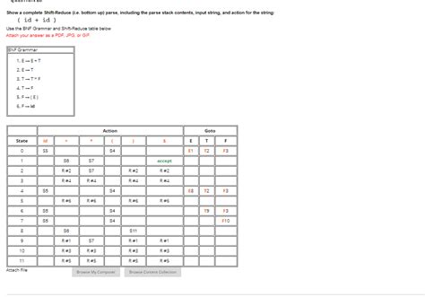 solved show a complete shift reduce i e bottom up parse