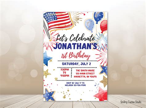 Editable Patriotic Birthday Party Invitation Stars And Stripes Invite