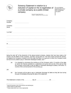 REREG 30 Private To Public Solvency Statement Declaration Of Solvency Section 39 Fill And