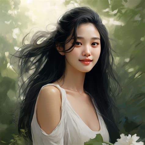 黑色头发的中国女孩，微笑，中等头发，非常美丽的脸，穿着白色连衣裙，白色裤子 豆友vbsc的文本出图 Midjourney模型作品