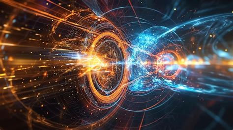 3d Rendering Of A Particle Accelerator Orbs Of Blue And Orange Energy