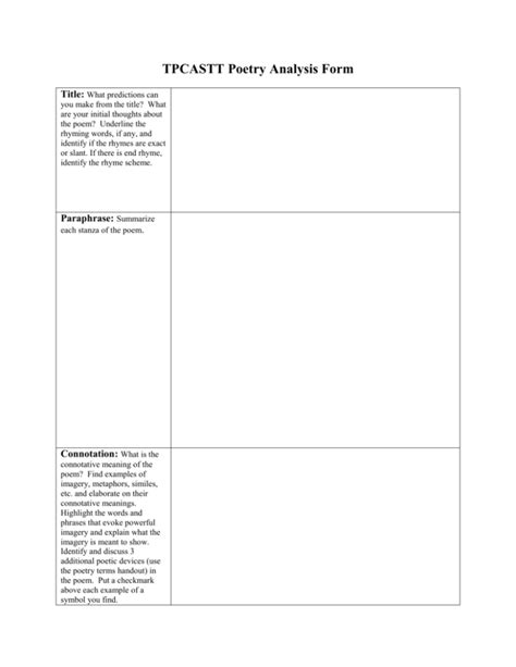 Tpcastt Poetry Analysis Form