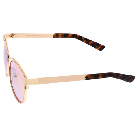Modern Open Metal Colored Mirror Lens Horn Rimmed Sunglasses 56mm