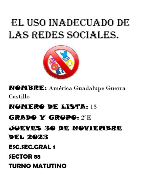El Uso Inadecuado De Las Redes Sociales Pdf Adolescencia Servicio