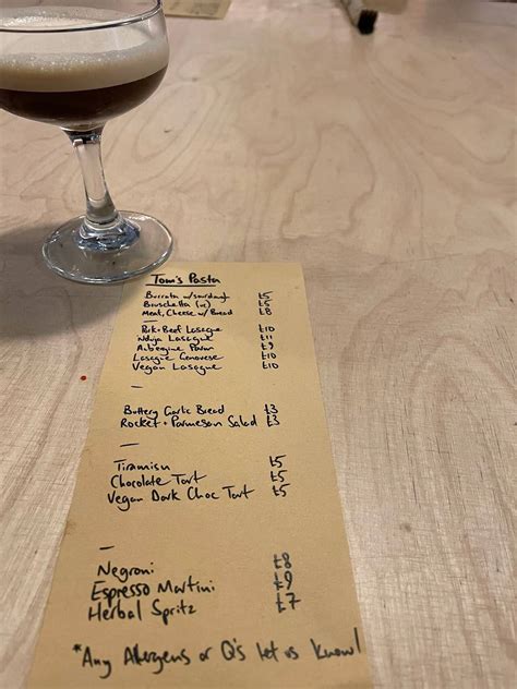 Menu At Toms Pasta Restaurant London