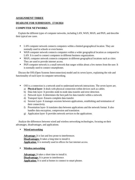 Assignment Three Pdf Computer Network Osi Model