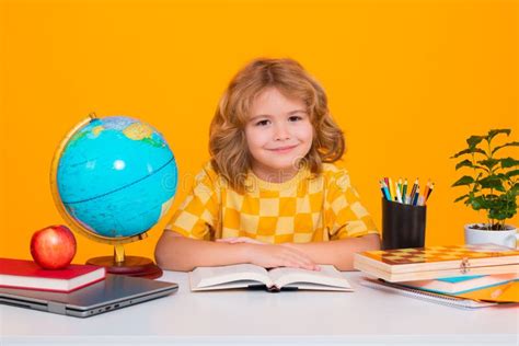 Nerd Pupil Babe From Elementary Babe With Book Isolated On Yellow Studio Background Smart