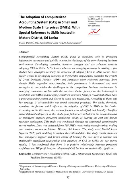 Pdf The Adoption Of Computerized Accounting System Cas In Small And Medium Scale Enterprises