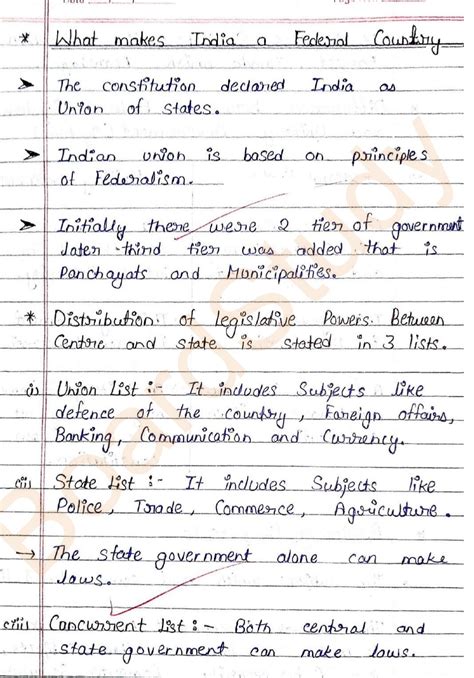 Class 10 Political Science Civics Federalism Notes Pdf Handwritten And Short Notes