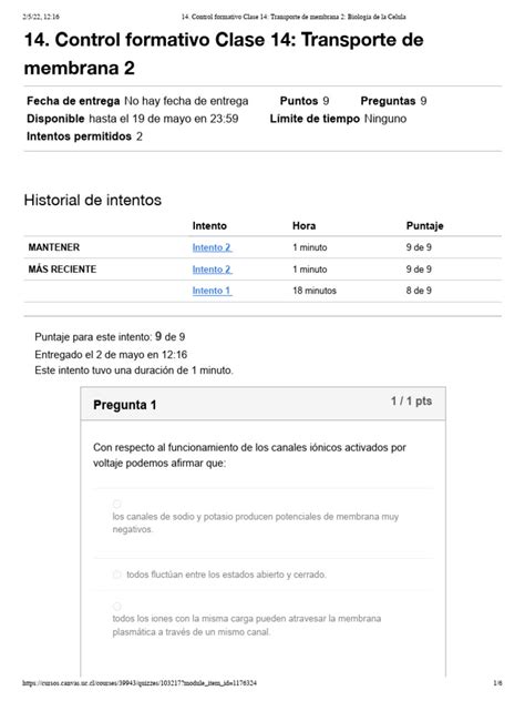 14 Control Formativo Clase 14 Transporte De Membrana 2 Biologia De