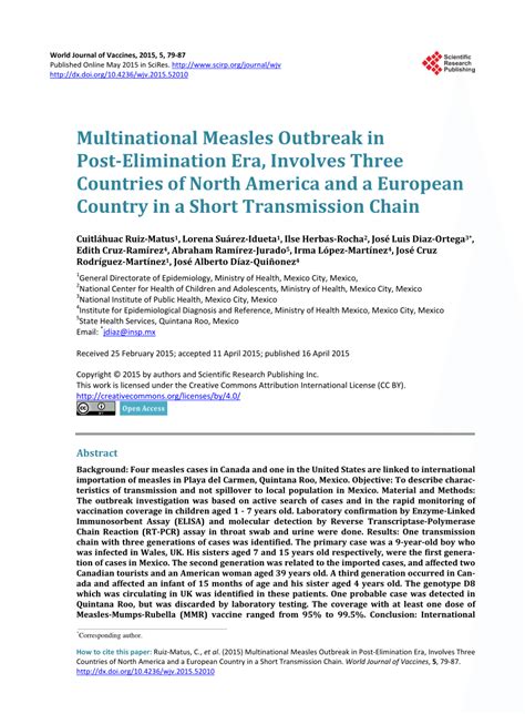 Pdf Multinational Measles Outbreak In Post Elimination Era Involves