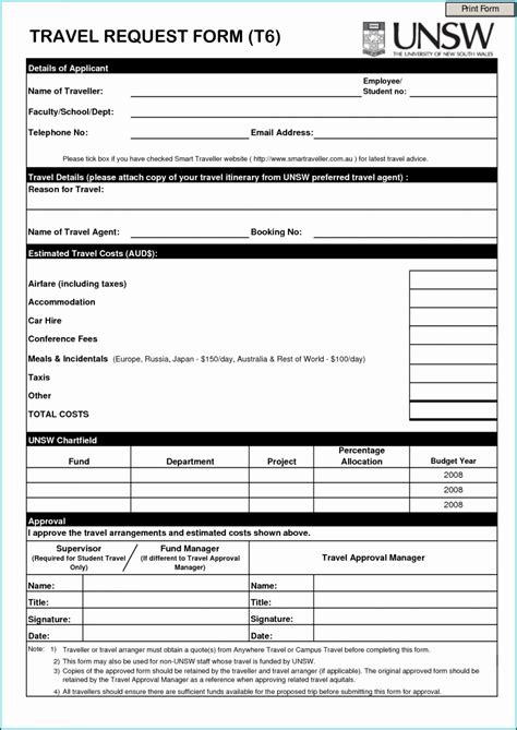Business Travel Request Form Template Excel At A Glance