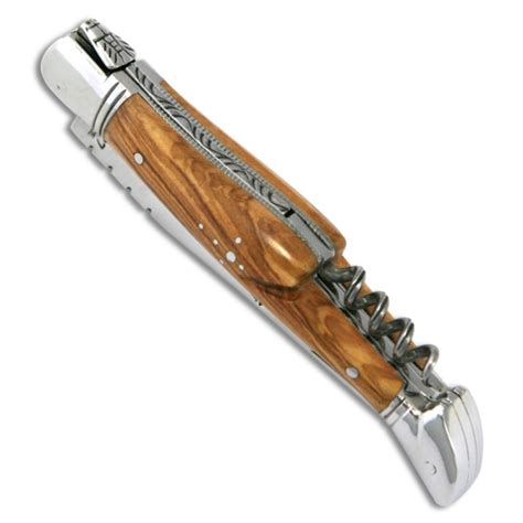 Couteau Laguiole Manche En Bois D Olivier Avec Tire Bouchon Et Mitres