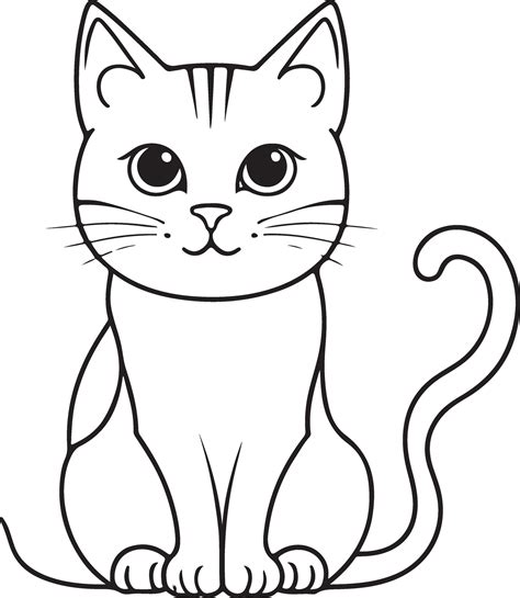 Cute Cat Line Art Illustration Icon Design Solid White Background