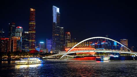 4k Real Shot Of Guangzhou Pearl River New Town Haixin Bridge City Night View Video Mp4 Template