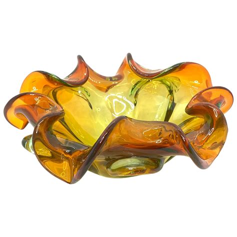 Home And Living Yellow Fluted Glass Bowl Glass Art Decoration Hand Craft