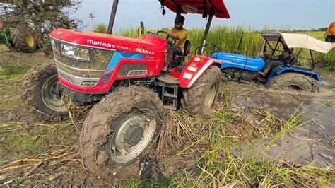 Stunts In Mud Sonalika 60 Stuck In Mud Badly Pulling By Mahindra Arjun