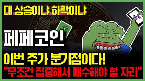 페페코인 이번 주가 가장 중요합니다 상승과 하락의 주요 분기점 매수는 무조건 여기서 하세요 페페코인 페페코인전망 페페