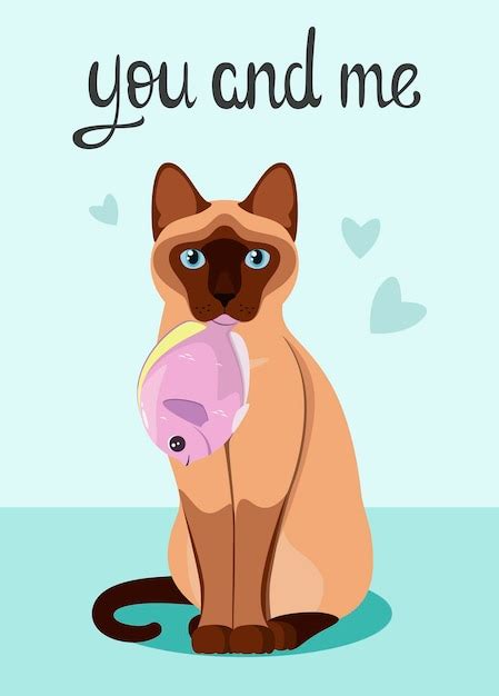 Lustige Postkarte Mit Katze Und Fisch Cartoon Design Premium Vektor
