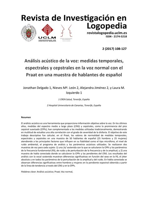 Pdf [acoustic La Analysis Of The Voice Temporal Spectral And