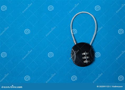 Small Black Iron Cipher Lock With A Coded Set On Blue Background Stock Image Image Of Number