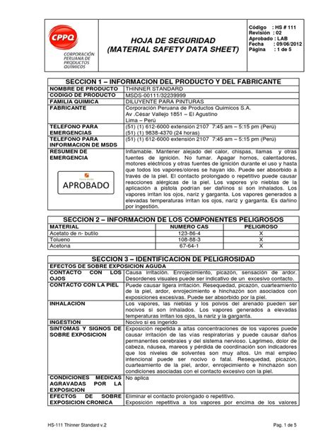 Thinner Standard Cppq Hs 111 Thinner Standard V 2 Pdf Agua Química