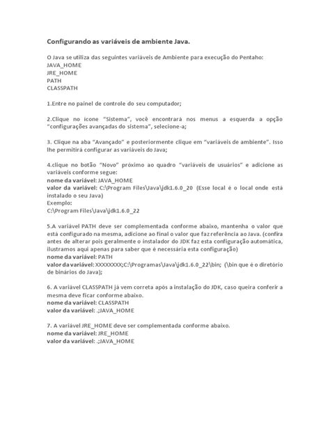 Configurando As Variáveis De Ambiente Java Para Pentaho Pdf
