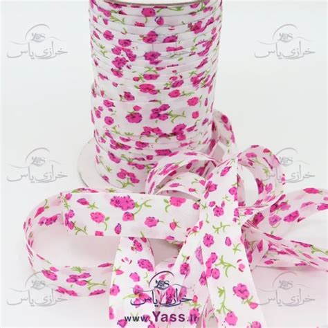 خرید و قیمت نوار اریب پارچه ای 2 سانت سفید گل صورتی توپ 50 یاردی ترب