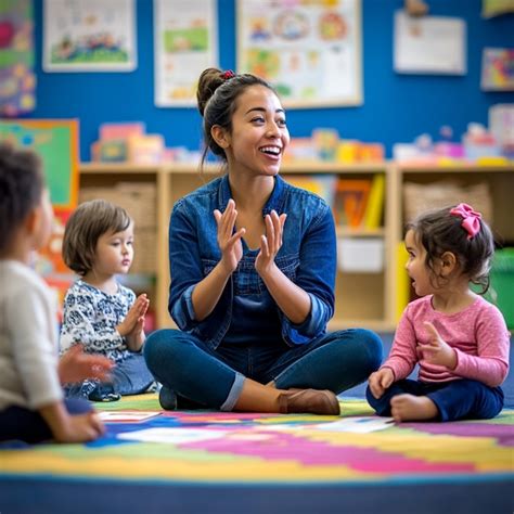 Visual Of A Teacher Leading A Circle Time Activity With Songs Stories And Group Discussions