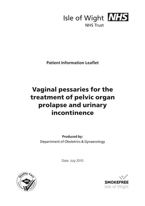 Vaginal Pessaries For The Treatment Of Pelvic Organ Prolapse And
