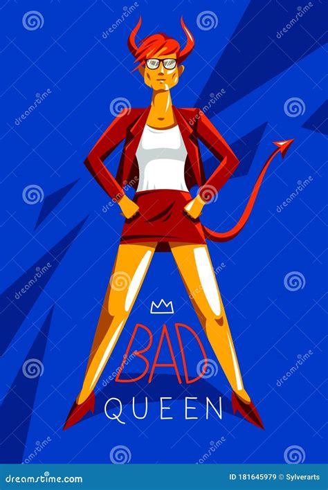 Big Boss Bossy Girl With Horns Like Demon Or Devil Stands Confident