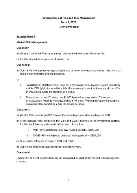 Tutorial Week 8 Questions Warning Tt Undefined Function 32 1 Fundamentals Of Risk And Risk