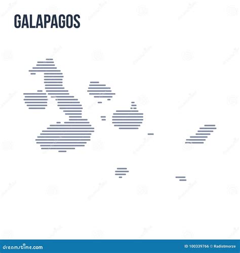 Vector Abstract Hatched Map Of Galapagos With Horizontal Lines Isolated On A White Background