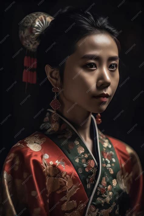 Premium Ai Image Chinese Girl In Traditional Clothes On Black Background