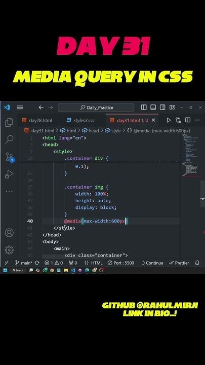 Media Query In Css Coding Webdevproject Webdevelopment Codeprojects