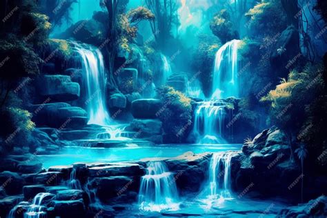 Premium Photo Vibrant Blue Cascading Waterfall Display