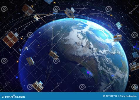 Communication Between The Vast Array Of Satellites Generative Ai Stock Illustration