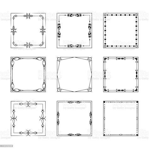 빈티지 사각 우아한 프레임과 결혼식 번 창 테두리의 집합입니다 벡터 고립 된 붓글씨 선조 디자인 요소입니다 개체 그룹에 대한