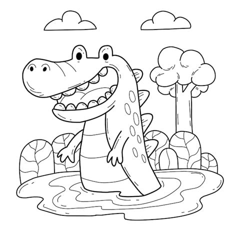 Illustration De Page De Livre De Coloriage Crocodile Vecteur Premium