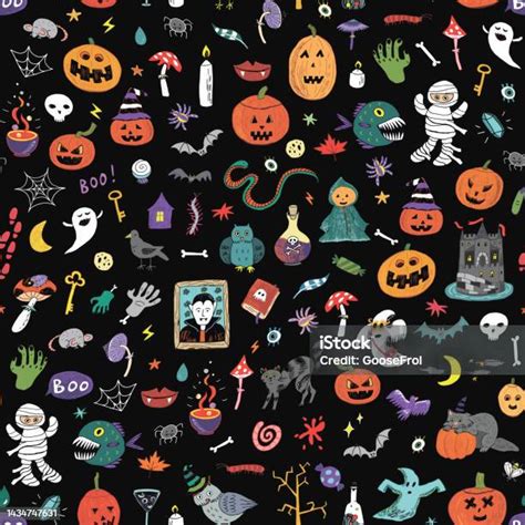 ハロウィーン落書きシームレスベクトルパターン いたずら書きのベクターアート素材や画像を多数ご用意 いたずら書き お祝い