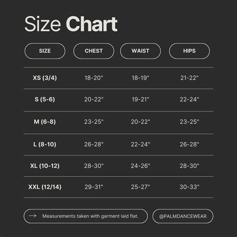Size Chart Palm Dancewear