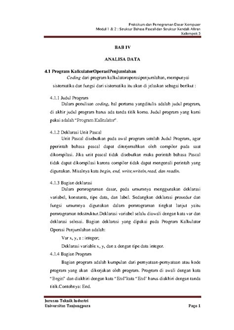 Bab 4 Dan Bab 5 Prak Pemrograman Dan Dasar Komputer Modul 1 Modul 1 And 2 Struktur Bahasa