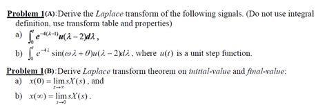 Solved Problem A Derive The Laplace Transform Of The Chegg