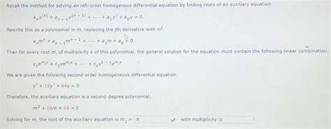 Solved Recall The Method For Solving An Nth Order Homogenous Chegg Com