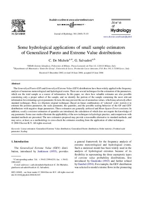 Pdf Some Hydrological Applications Of Small Sample Estimators Of Generalized Pareto And