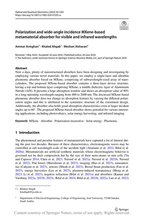Polarization And Wide Angle Incidence Mxene Based Metamaterial Absorber For Visible And Infrared